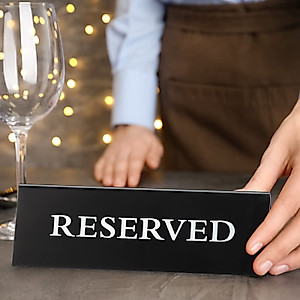 6 Pieces Plastic Reserved Table Sign Table Tent Wedding Guest Reservation Seat Sign for Restaurant Wedding Chairs(7.9 x 2.7 Inches,White Words Black Background)