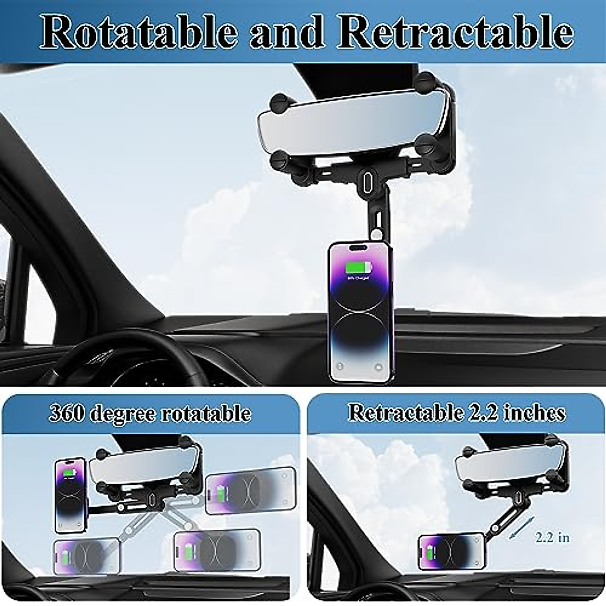 JDHDL for Magsafe Car Mount Charger, Rear View Mirror Phone Holder Car Charger, Fast Wireless Magnetic Car Charger for iPhone 14/13/12 Series and All Wireless Charging Cell Phones,Car Charger Included