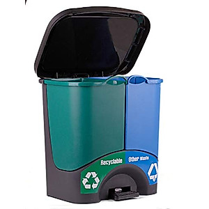 Mintra Home Trash Bins - (17.5inW x 17.5inH x 13inD) - Double Bin - Green/Blue - Recycle, Trash, Can, Bin, Garbage, Plastic, Wastebasket, Adjustable, Removable, Home, Office, Durable