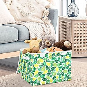 CaTaKu Abstract Leaf Storage Bins with Lids and Handles, Fabric Large Storage Container Cube Basket with Lid Decorative Storage Boxes for Organizing Clothes