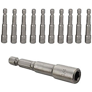 Bestgle 10pcs 1/4'' Hex Shank Nut Driver Bit Sets, Quick Change Socket Nut Impact Driver Adapter Imperial Size 1/4"