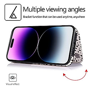 uCOLOR Compatible with iPhone 14 Pro Max 6.7" Wallet Case with Card Holder Folio Flip PU Leather Kickstand Card Slots Double Magnetic Clasp and RFID Blocking Cover 6.7 Inch (Almond Latte Polka Dot)