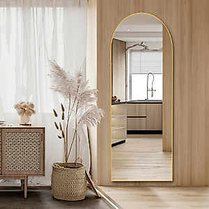 CONGUILIAO 64"x21" Full Length Mirror, Arched Floor Mirror, Full Body Mirror, Aluminum Frame Wall Mounted Mirror Dressing Mirror for Bedroom, Gold