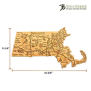 Totally Bamboo Destination Massachusetts State Shaped Serving and Cutting Board, Includes Hang Tie for Wall Display