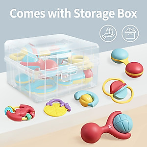 Eners 16 Pcs Baby Rattle Teethings Toys, Grab and Spin Baby Rattles, Teethers for Babies 0-3-6-12 Months, Infant Shaker with Storage Box