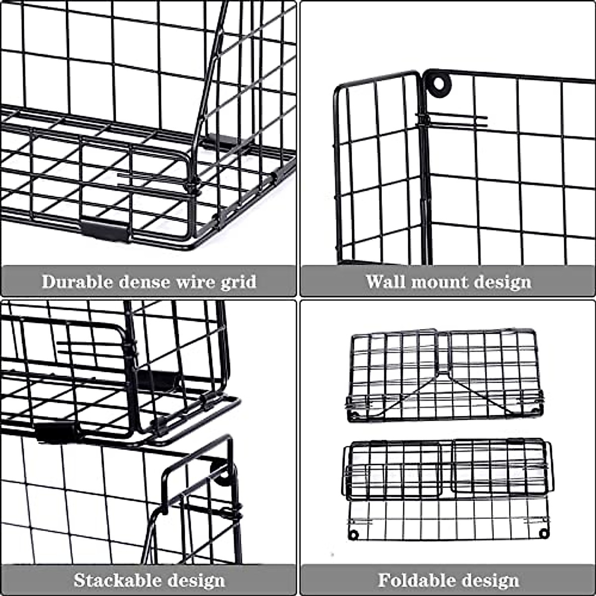 Stackable Cup Lid Dispenser and Coffee Condiment Organizer with 2 Removable Dividers, Wall Mount&Metal Wire Basket Storage for Coffee Tea Bag Snack,Stand Rack Holder for Breakroom Office