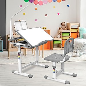 YBLFDY Kids Desk Multi Functional Kids Study Desk with 40 Degree Tilt-able Desktop Height Adjustable Kids School Desk for Kids,Children Desk Set as Christmas, Bithday Gift, Grey