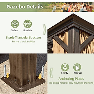 YOLENY 12' X 16' Hardtop Gazebo Galvanized Steel Outdoor Patio Gazebo Canopy Permanent Gazebo with Single Roof Aluminum Frame, Netting & Curtains for Garden, Patio, Lawns, Deck