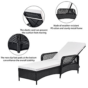 QWEZXCMI Patio Chaise Lounges, Outdoor Garden Pool PE Rattan Wicker Reclining Chaise with Cushion and Armrest, Wicker Sun Lounger with Adjustable Backrest,1pc