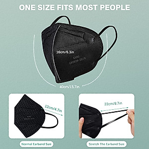 Pruk 50 Pcs KN95 Mask Adults, 5 Layers Protective Mask KN95, Cup Dust KN95 Face Masks With Nose Clip and Erloop, Safety Mask KN95 for Daily Use
