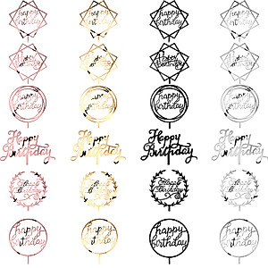 24 Pieces Acrylic Happy Birthday Cake Topper Glitter Birthday Cupcake Topper Pick for Birthday Party Cake Desserts Pastries Decorations, 6 Styles, 4 Colors (Classic Style)