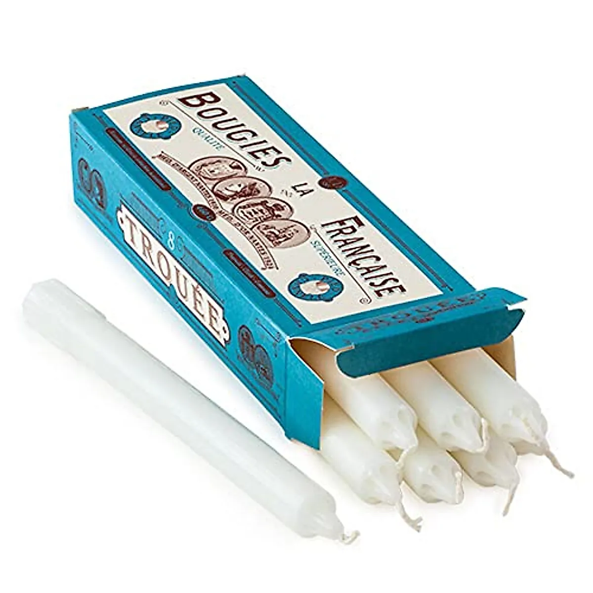 Bougies La Francaise, Classic French Dinner Candles, Perforated Dripless (Set of 8). Made in France