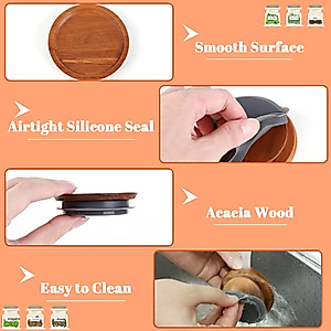 12Pack Regular Mouth Mason Jar Lids with Chalkboard Labels and Chalk Marker, Acacia Wooden Storage Canning Jar Lids Ball Jars Bamboo Wooden Lids with Airtight Silicone Seal