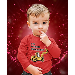 Tractor & Digger Toddler Boys Valentines Shirt Heart Dab Funny Valentine's Day Kids Long Sleeve T-Shirt for Toddlers 3T Red