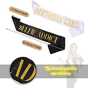 10 Pieces Birthday Sash for Women Birthday Party Supplies Happy Birthday Sash for Birthday Queen Sash Birthday Party Favors, 2 Colors(Black, White)
