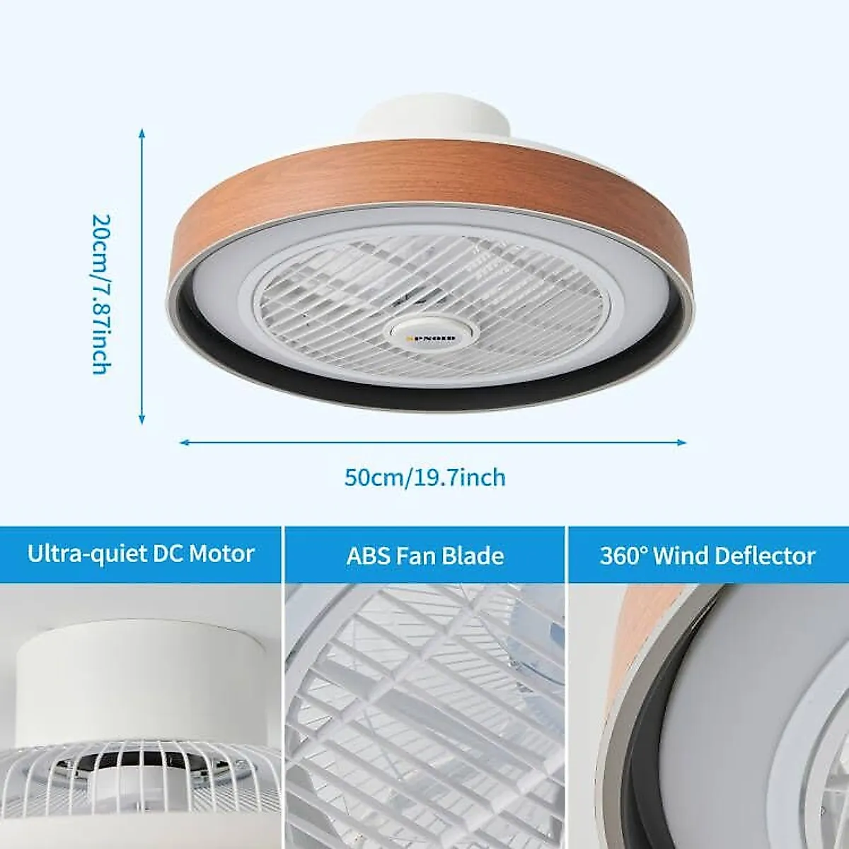 Spnoid Ceiling Fans with Lights and Remote,Enclosed Ceiling Fans Modern Low Profile Ceiling Fan Lights with Dimmable LED 6 Speeds Bladeless Flush Mount Fans with Light for Bedroom Living Room