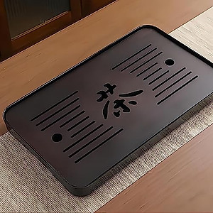 Tea Tray, 13 inch Chinese Kung Fu Tea Catch and Filter Tray, Dry Foam Beverage Tray, Bamboo Hollowed Out Bottom Storage Tray, Removable Tiered Tray