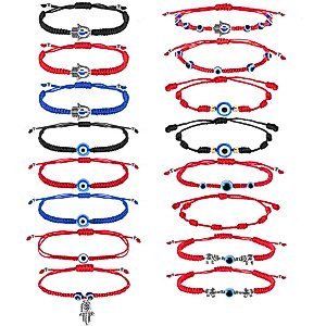 16 Pieces Evil Eye Bracelets Adjustable Braided Lucky Bracelet Ojo Bracelet Black Red Cord Bead Bracelet Hand Kabbalah Protection Amulet Gifts for Christmas Women Men (Classic Style)