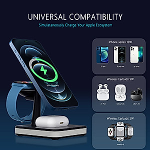 Magnetic Wireless Charging Station, 15W Fast Wireless Charger 4 in 1 MagSafe Charger Stand for iPhone 13/12/Pro/Pro Max/Mini, iWatch and Airpods 3/2/Pro with Night Light (18W QC3.0 Adapter Included)