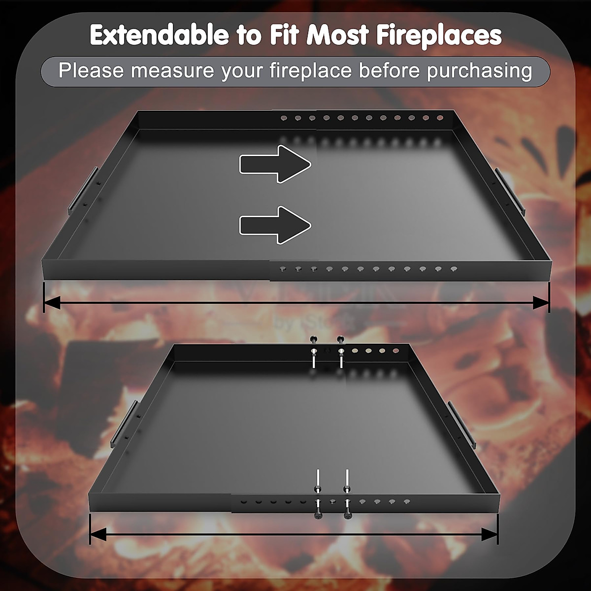 Air Jade Expandable Fireplace Tray, Galvanized Steel Fireplace Ash Tray with Handles for Collecting Ash, Adjustable Up to 31.5" Ember Holder Fireplace Ash Pan, Black, Trapeziform