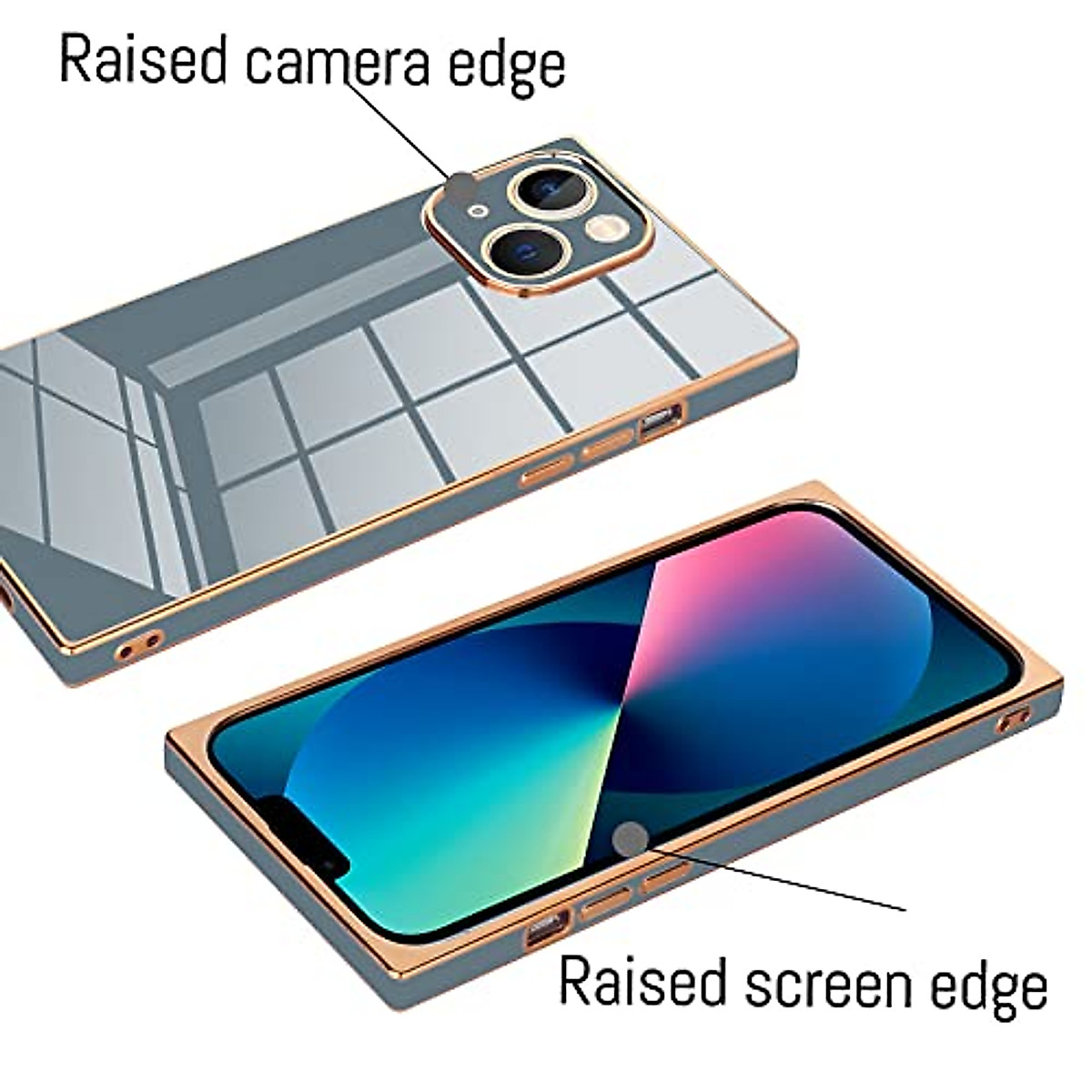 KANGHAR Square Case Compatible with iPhone 13 Women Girls,Luxury Cute Plating Electroplate Design Square Case Full-Body Anti-Scratch Shockproof Bumper Protective Cover (Granny Grey)