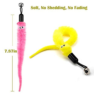 MeoHui Cat Wand Toys Refills, Cat Feather Toys Accessories, 10PCS Squiggly Worms Replacements and 1PC Replacement String for Cat Fishing Pole, Assorted Teaser Refills with Bell for Indoor Cats Kitten
