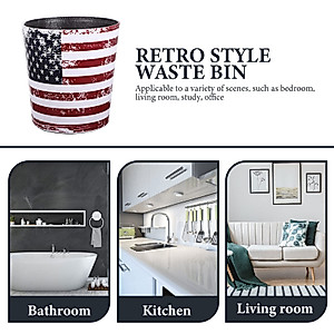 PRETYZOOM US Flag Vintage Leather Trash Can Wastebaske PU Leather Trash Bin Retro Toilet Paper Bin Garbage Can for Bathroom Kitchen Bedroom Office