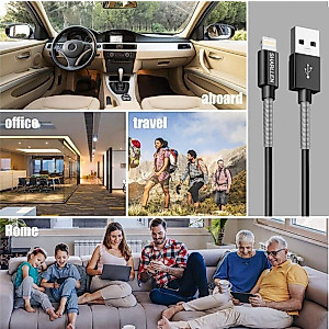 iPhone Cable,Sharllen Metal Spring iPhone Charger Cable Lightning Cable 3FT/6FT/10FT Long Charging&Syncing iPhone Charging Cord Data Wire Compatible iPhone 11/XS/Max/X/8/8Plus/7/7P/6/6 P/6S/iPad Black