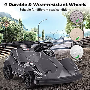 Electric Go Kart for Kids, 6V Battery Powered Ride On Cars w/Remote Control, Safety Belt, Slow Start, Music, 4 Wheeler Electric Vehicle for Kids, Ride On Go Cart for Kids (Black)