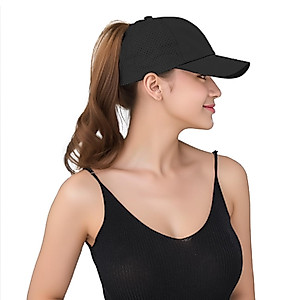 YAGOLD Womens Criss Cross Ponytail Baseball Cap Adjustable High Messy Bun Ponycap Hats Quick Drying Mesh Dad Hat for Outdoor Sports Travel Black