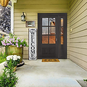 NIKKY HOME Large Vertical Welcome Word Sign for Porch Front Door Entryway Rustic Wooden Plaque Wall Hanging Decor, 46.5 x 12.5 Inch