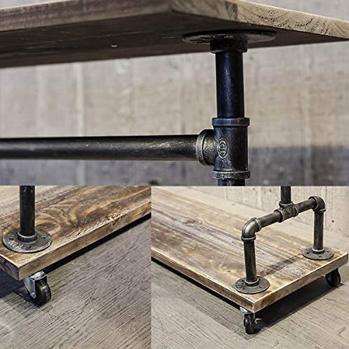 wuxiuqi Industrial Pipe Clothing Rack on Wheels,Rolling Iron Garment Racks with Shelves, Commercial Grade Clothing Racks Heavy Duty,Vintage Steampunk Clothes Rack Retail Display Wood