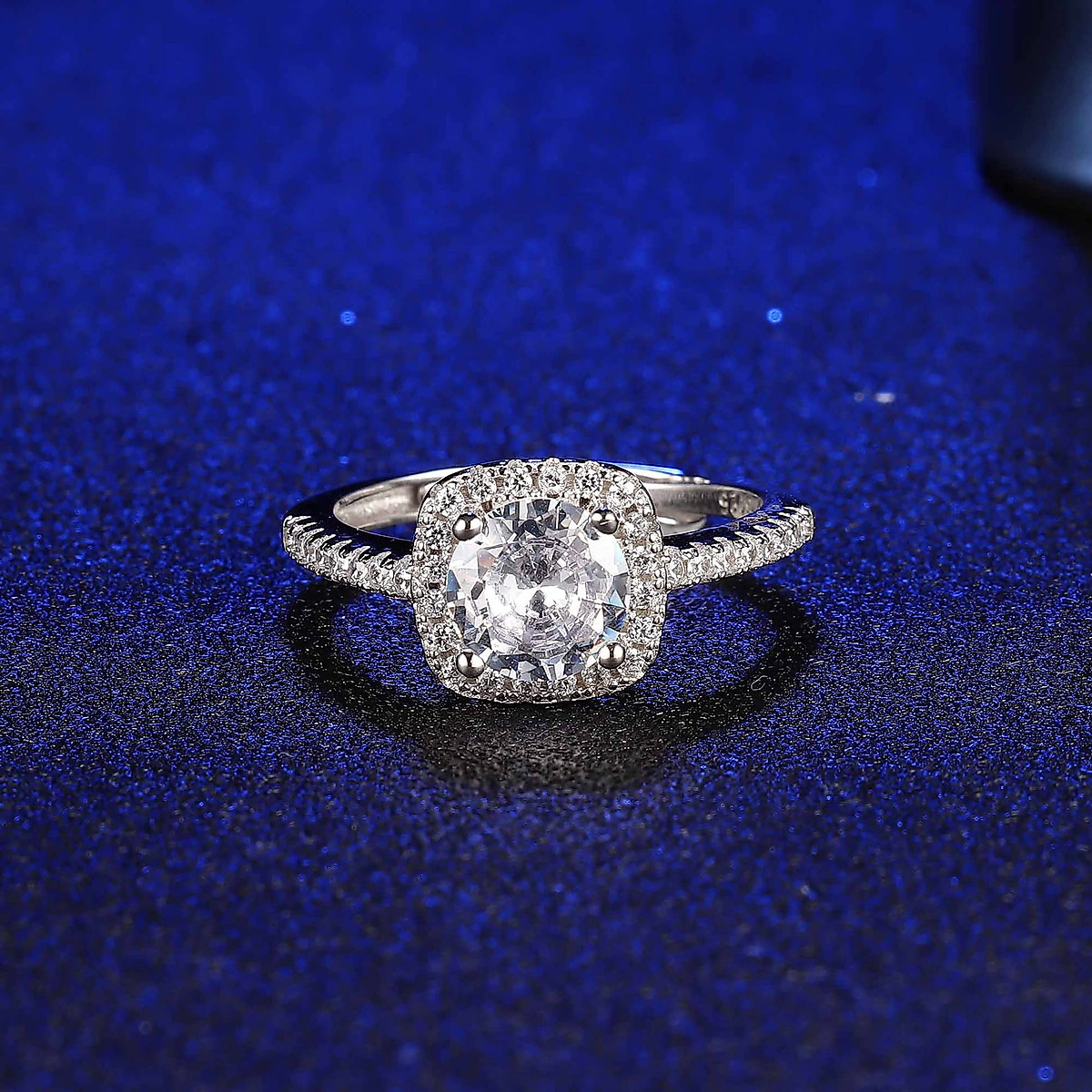 SAILIMUE 925 Sterling Silver Engagement Rings For Women Adjustable Rings Square Cubic Zirconia CZ Solitaire Halo Wedding Promise Eternity Ring