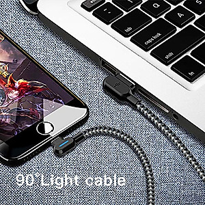 Exeric iPhone Charger Cable, 3Pack LED Right Angle Lightning Cable 90 Degree Nylon Braided Charging Cord Gaming USB Charging/Sync Compatible with iPhone13/12/11/XR/X/8 8Plus/7/7 Plus/6(10FT)