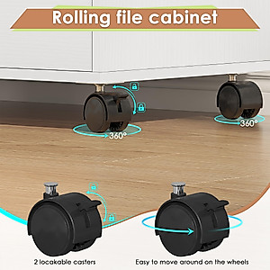 Semoic 2 Drawer Wood Lateral File Cabinet with Lock, Lockable Rolling Filing Cabinet with Open Storage Shelves, Printer Stand Office Storage Cabinet for Home Office Fits Files Legal/A4 Size, White