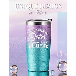 Onebttl Sister Gifts from Sister, Insulated Stainless Steel Wine Tumbler with Lid and Straw, Funny gifts for Sis on Mother's Day, Birthday, Christmas, 20 oz, World's Greatest Sister in Law