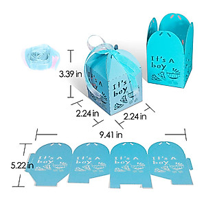 YOZATIA 50pcs Laser Cut Baby Carriage Favor Box Bomboniere Gift Candy Boxes Baby Shower Party Decoration,2.2 x 2.2 x 2.2 Inches（Blue）
