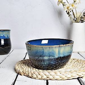 Bosmarlin Stoneware Cereal Bowls Set of 4, 26 Oz, Blue Soup Bowls for Oatmeal, Salad, Dishwasher and Microwave Safe, Reactive Glaze (26 Oz, Deep Blue)