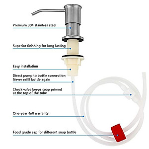 One Sight Soap Dispenser for Kitchen Sink and 47'' No-spill Extension Tube Kit, Stainless Steel, Kitchen Dish Soap Dispenser Pump In Sink Connects Directly To Soap Bottle