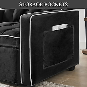 Wrofly 3 in 1 Single Convertible Sleeper Sofa Chair, 35.4" Pull Out Sofa Bed with Adjustable Backrest, Modern Chaise Lounge with Storage and Pillow for Living Room, Small Spaces, Black Velvet