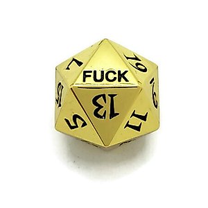 Gold Metal D20 F*** Dice Set Critical Fail F 20 Sided Die Set DND Black Gunmetal Color Number for Role Playing Game Dungeons and Dragons D&D Pathfinder Shadowrun and Math Teaching