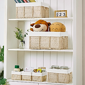 Vagusicc Wicker Storage Basket, 6 Pack Baskets for Organizing, Wicker Baskets with Handle, Rectangular Wicker Baskets for Storage Shelves, Cube Storage Bins for Closet/Clothes/Dresser, Beige