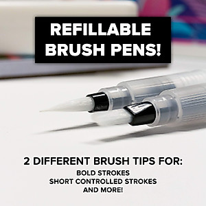 GenCrafts Watercolor Palette with Paper Pad 24 Premium Colors - 2 Refilable Water Brush Pens - 15 Sheets of Water Color Paper - Portable Painting