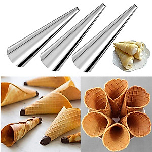 Cream Horn Molds, 21 pcs Moulds Stainless Steel Cannoli Form Tubes Cream Roll Mold Screw Croissant Mold Cone Tubular Shaped Mold for Cannoli Tubes Croissant Baking Forms Mould with Cleaning Brush