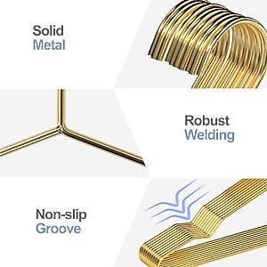 Metal Hangers 30 Pack Heavy Duty, Strong Wire Clothes Hangers with Notches, Space Saving Hangers Bulk for Standard Size Coats, Shirts, Suits, Pants,Gold