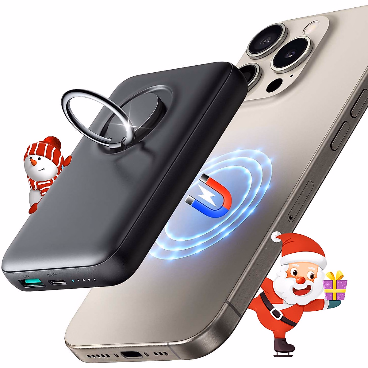 JOYROOM Magnetic Portable Charger 10000mAh Power Bank with Ring Holder, N52 Stronger Magnetic 20W PD Fast Charging Battery Pack Compatible with iPhone 16/15/14/13/12/Pro/Pro Max (Black)