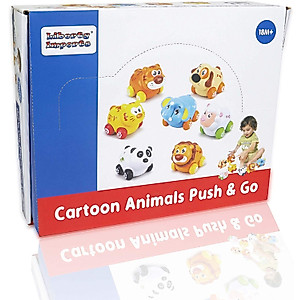 Liberty Imports 8 PCS Cartoon Animals Friction Push and Go Toy Cars Play Set for Babies and Toddlers | Cute Mini Play Vehicles Party Favors - Age 18 Months and Up