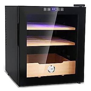 TCFUNDY 50L Cooler Humidor, Electronic Cooler Humidor 3-Layer Spanish Cedar Wood Shelves & Drawer with Hygrometer, 300 Capacity, 1.76 Cu Ft