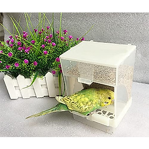 Spill-Proof No-Mess Pet Bird Feeder Parrot Automatic Feeder Seed Food Container Perch Cage Accessories for Budgerigar Canary Cockatiel Finch Parakeet Green Cheek Conures Parrotlets