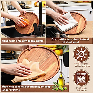 Rtteri 12 Pieces Acacia Wood Dinner Plates 9.8 Inch Round Wood Dishes Wooden Charger Serving Tray Easy Cleaning Lightweight Unbreakable Classic Plate for Dishes Snack, Dessert, Housewarming Gift